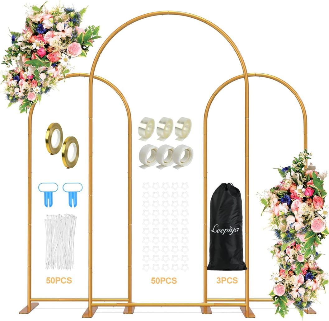 QATZ Wedding Metal Arch Backdrop Stand Set of 3 Rose Gold Arch Frame ...