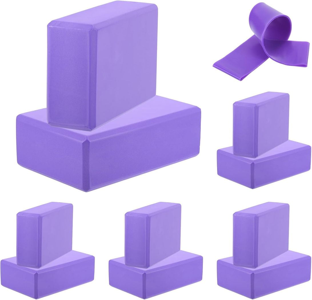 QATZ Yoga Blocks & Resistance Band Set, 10 Pack High-Density EVA Foam ...