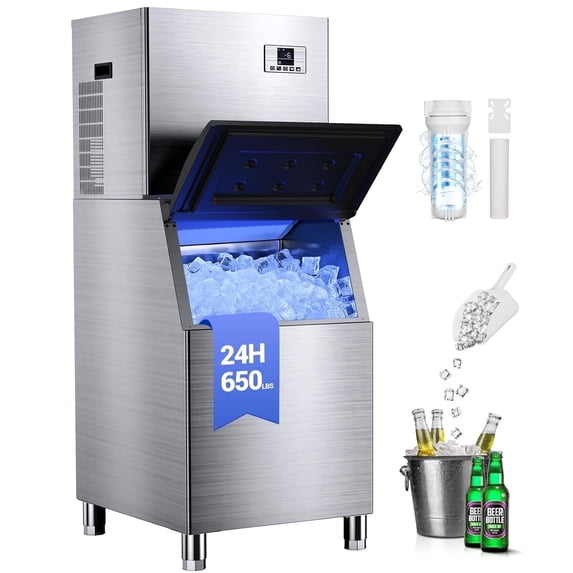 Xutumm Commercial Ice Maker, 580 Lbs/24H With 380 Lbs Large Storage Air ...
