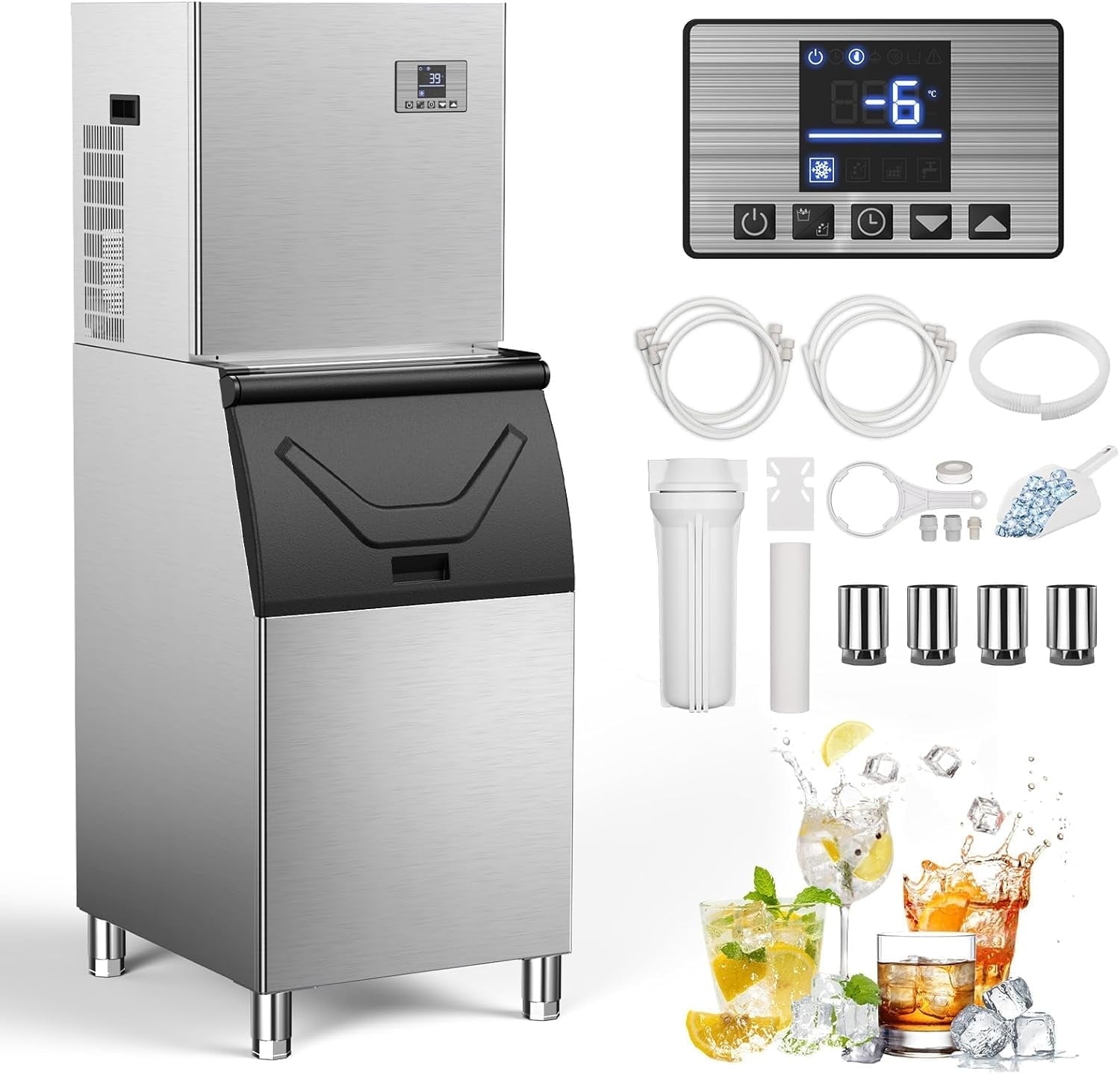 QAUSOU Commercial Ice Maker Machine, 600 LBS/24H,Large Capacity 360lbs ...