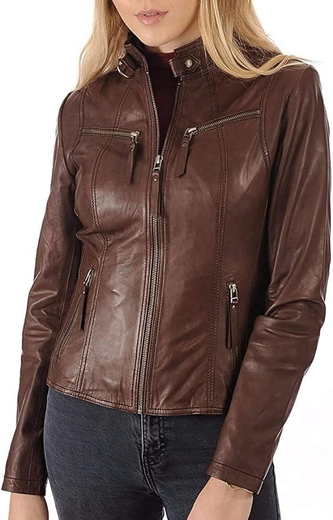 QAWACH Brown Color Women Leather Jacket - Lambskin Winter Vintage ...