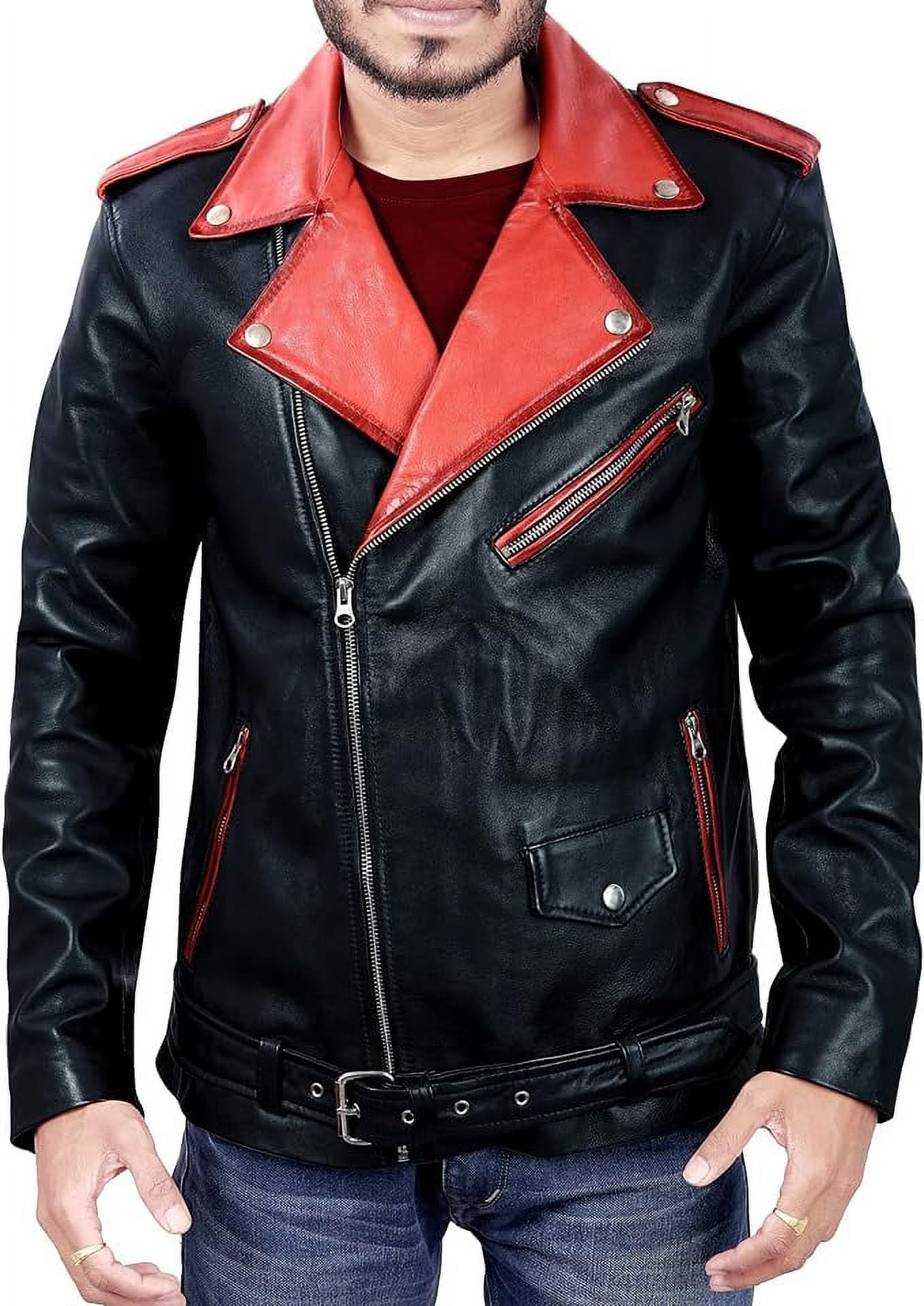 QAWACH Camel Black and Red Color Pure Lambskin Leather Winter Vintage ...