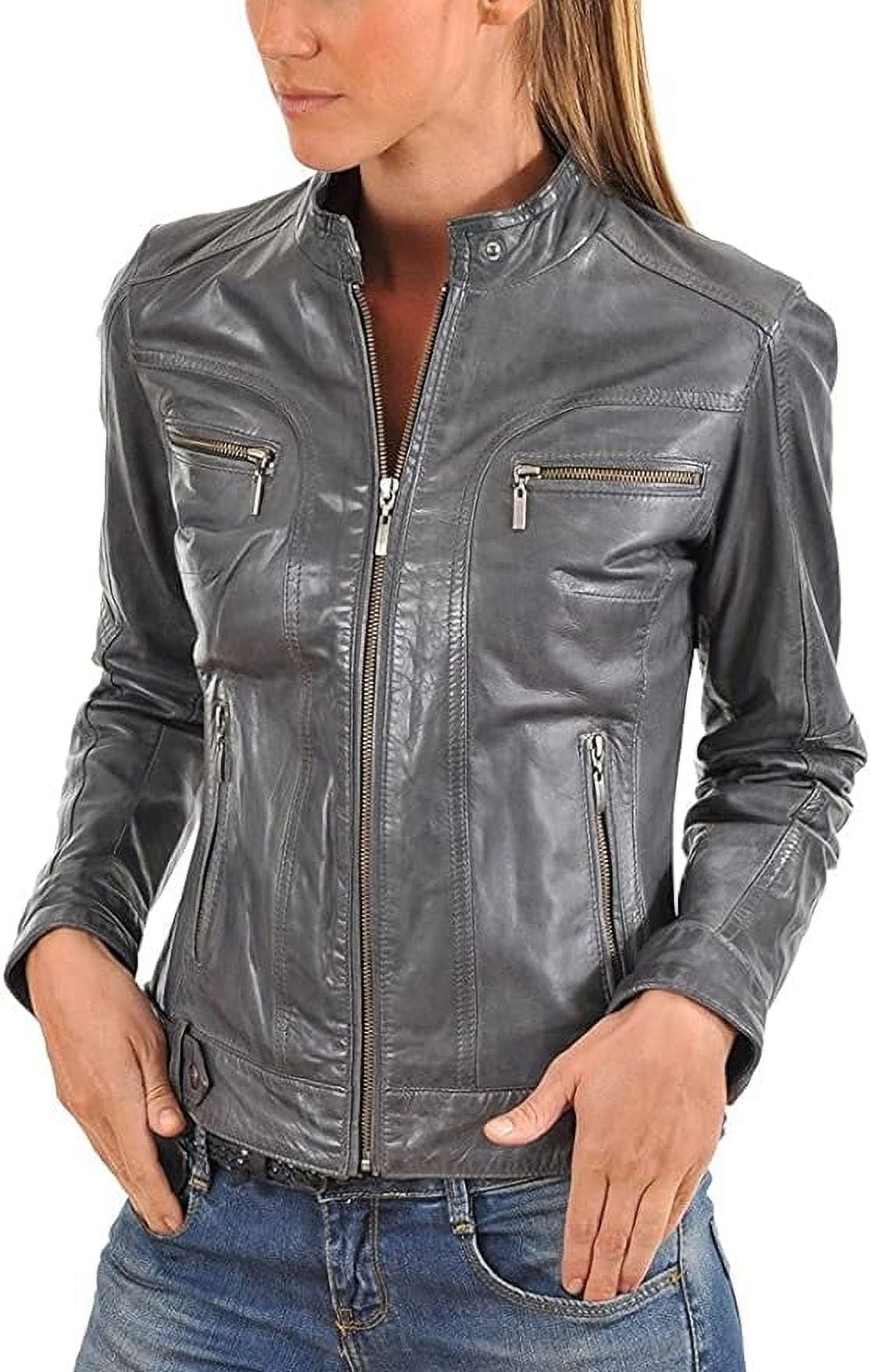 QAWACH Women Leather Jacket - Lambskin Winter Vintage Gray Color ...