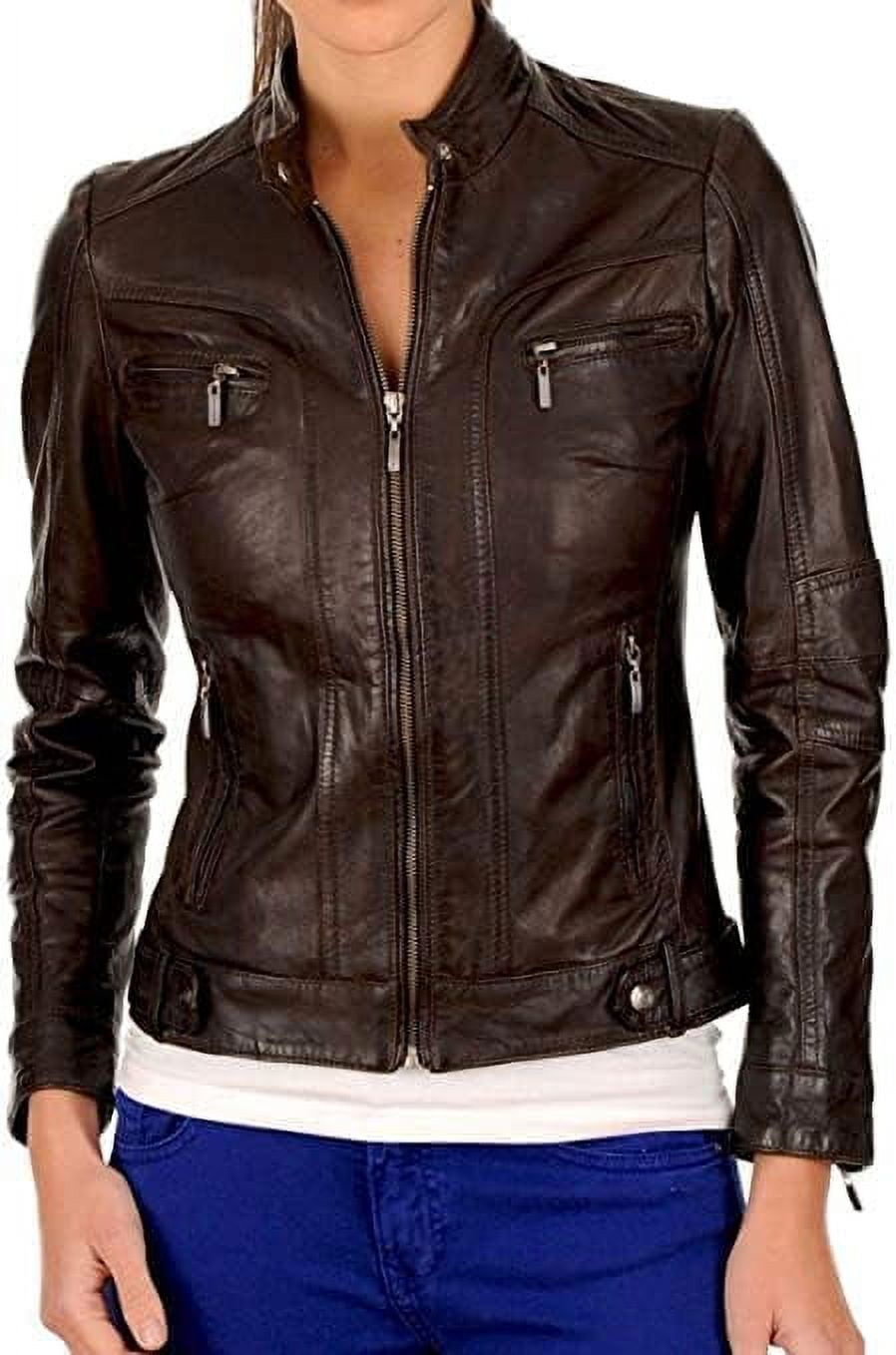 QAWACH Women Leather Jacket - Lambskin Winter Vintage Motorcycle Biker ...