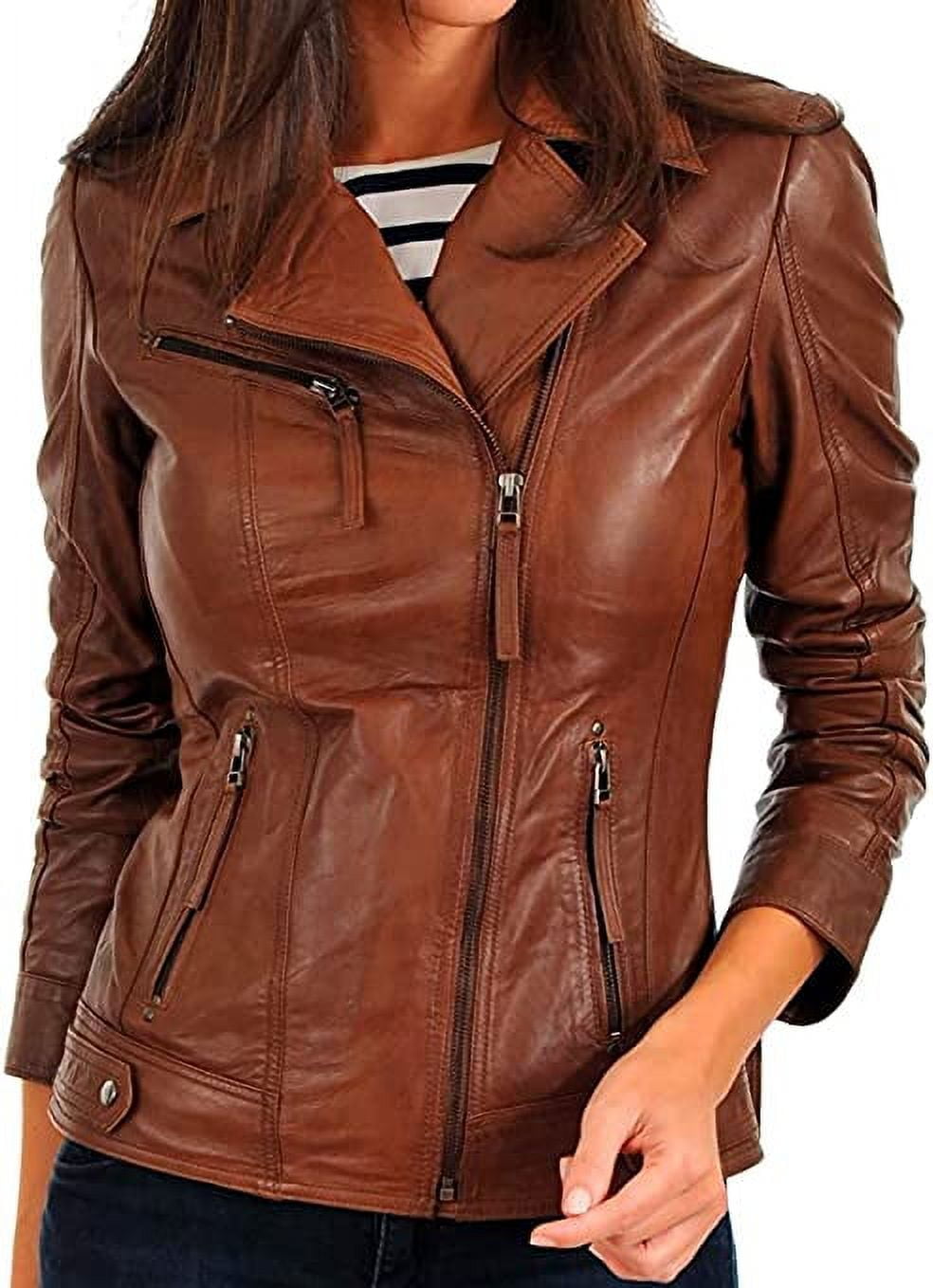 QAWACH Women Leather Jacket - Lambskin Winter Vintage Motorcycle Biker ...
