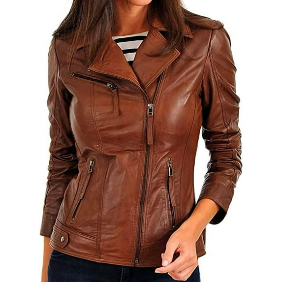 QAWACH Women Leather Jacket - Lambskin Winter Vintage Motorcycle Biker ...