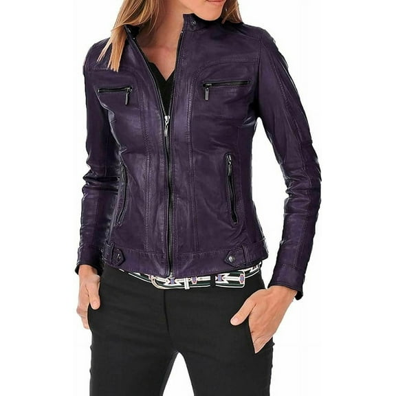 QAWACH Women Leather Jacket - Lambskin Winter Vintage Motorcycle Biker ...