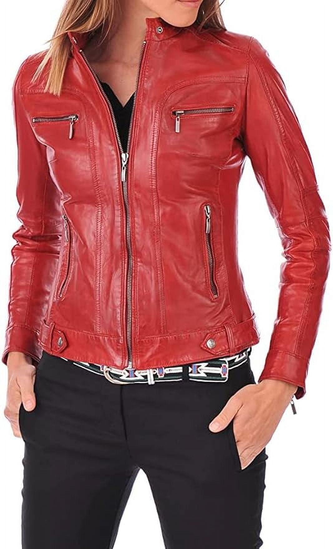QAWACH Women Leather Jacket - Lambskin Winter Vintage Red Color ...