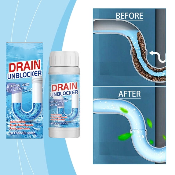 QAWAEY 100g Drains Clog Remover Powder Dissolves Kitchen/Grease And ...