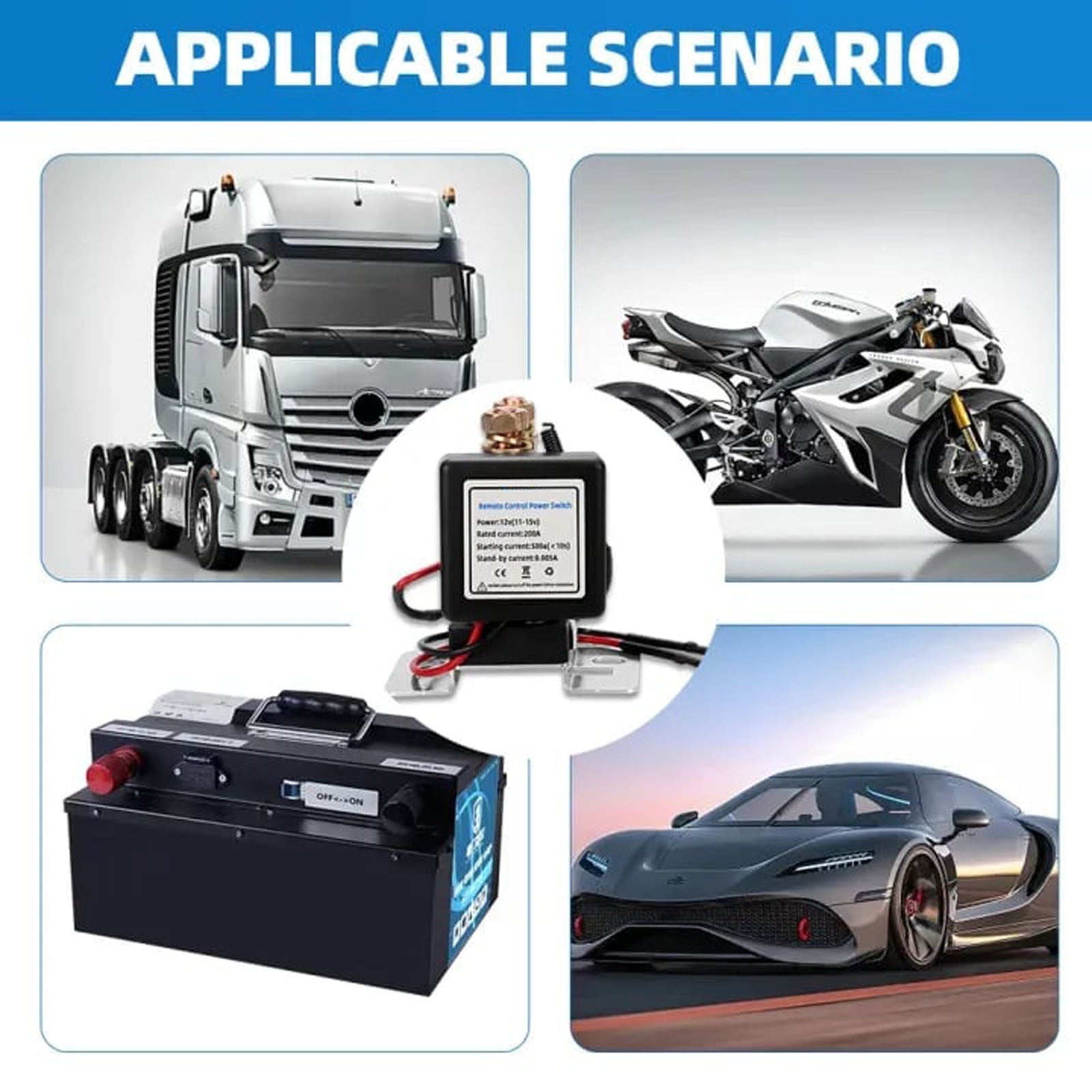 QAWAEY Car Battery Leakage Protection Relay Remote Power For(E,Plastic ...