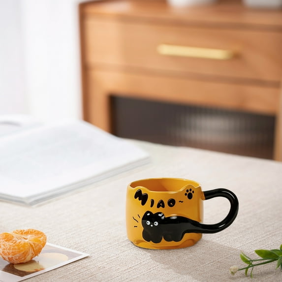 QAWAEY Cats Stacking Cups Mug Relief Cup Large Handle English Letters ...