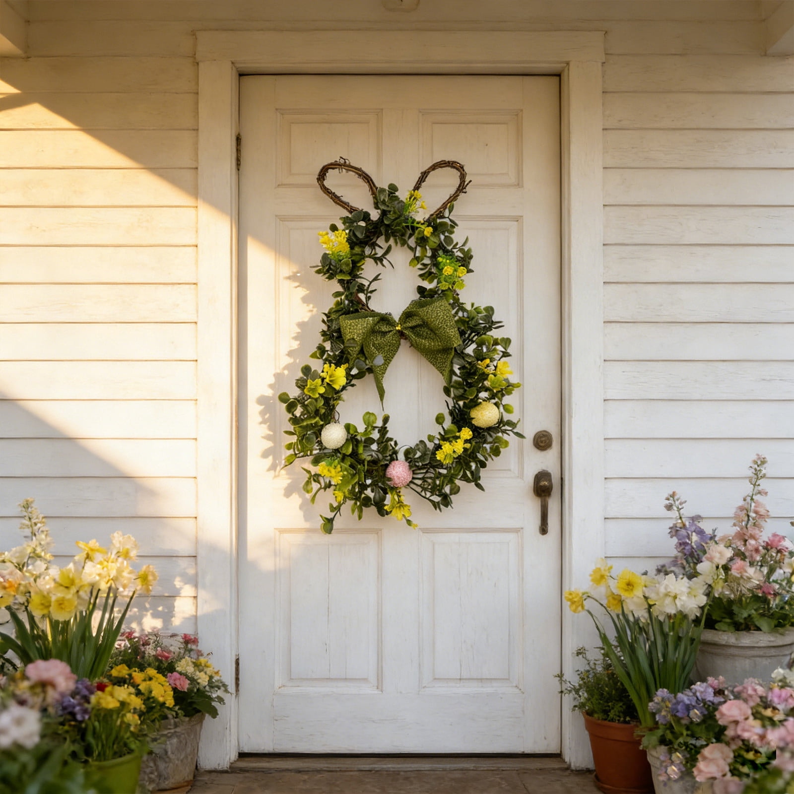 QAWAEY Easter Bunny-shaped Wreath Suitable For Front Door Hanging ...