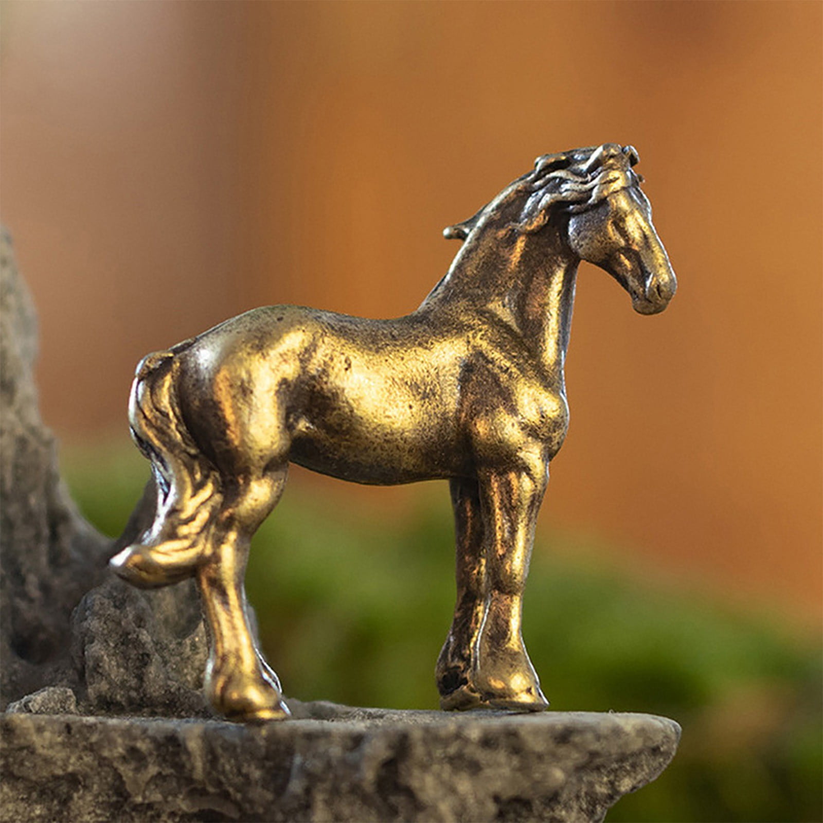 QAWAEY Small Horse Statue Copper Alloy Material Hand Carved Desktop ...