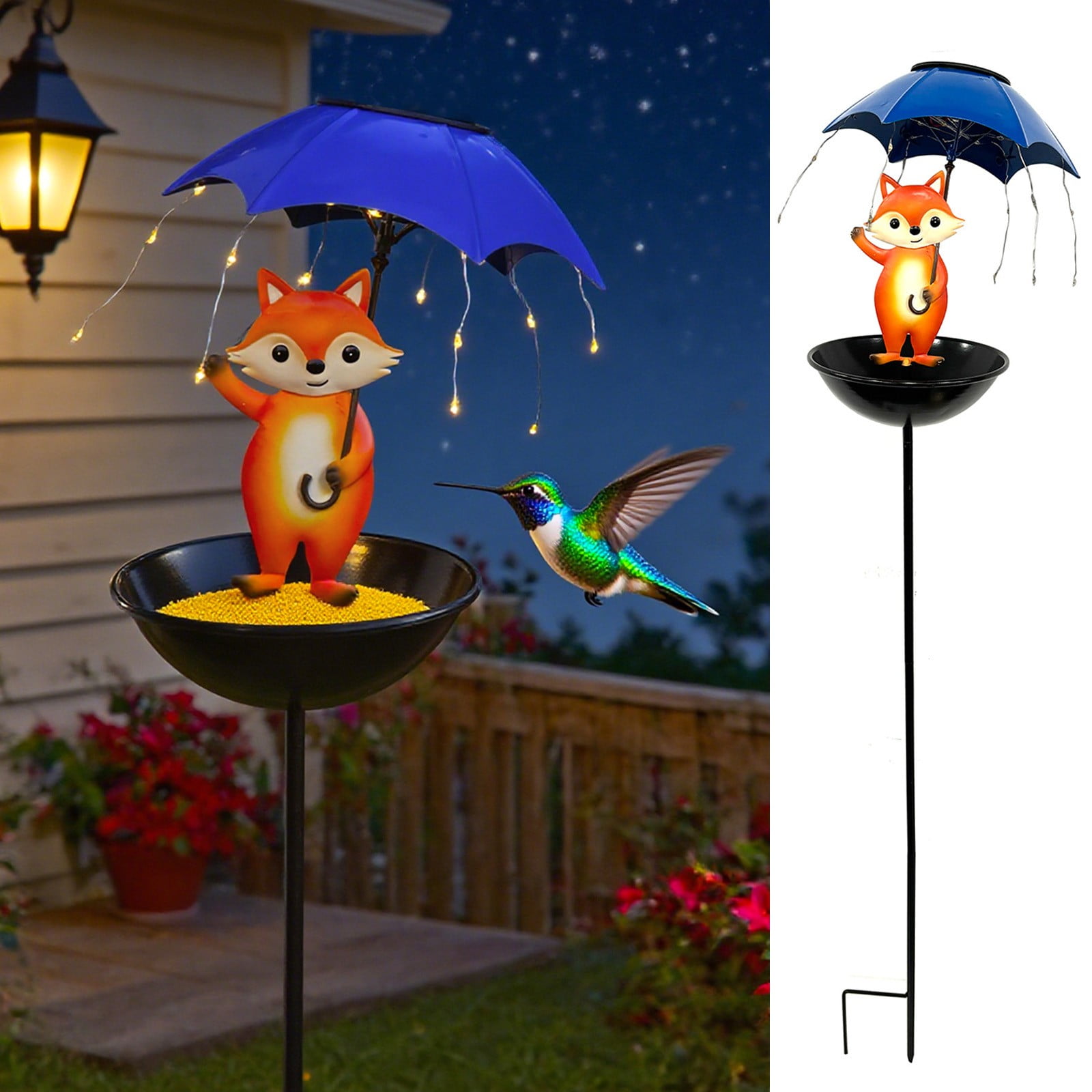 QAWAEY Solar Powered Courtyard Lights Equipped With Birds Feeder 2-in-1 ...