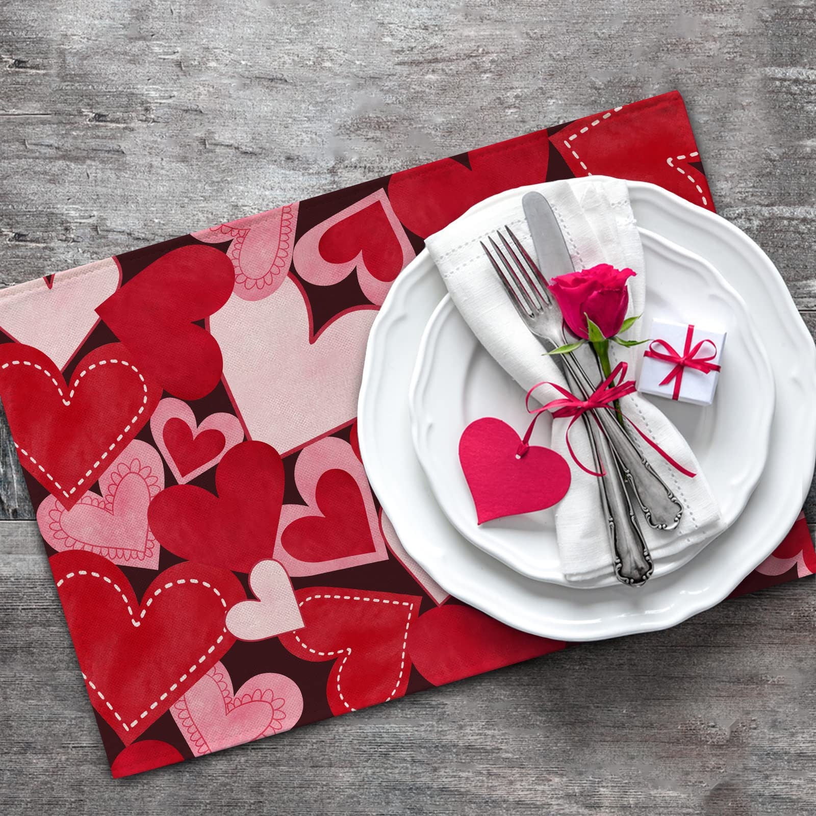 QAWAEY Tableware Drying Mat Kitchen Countertop Red And Black Heart ...