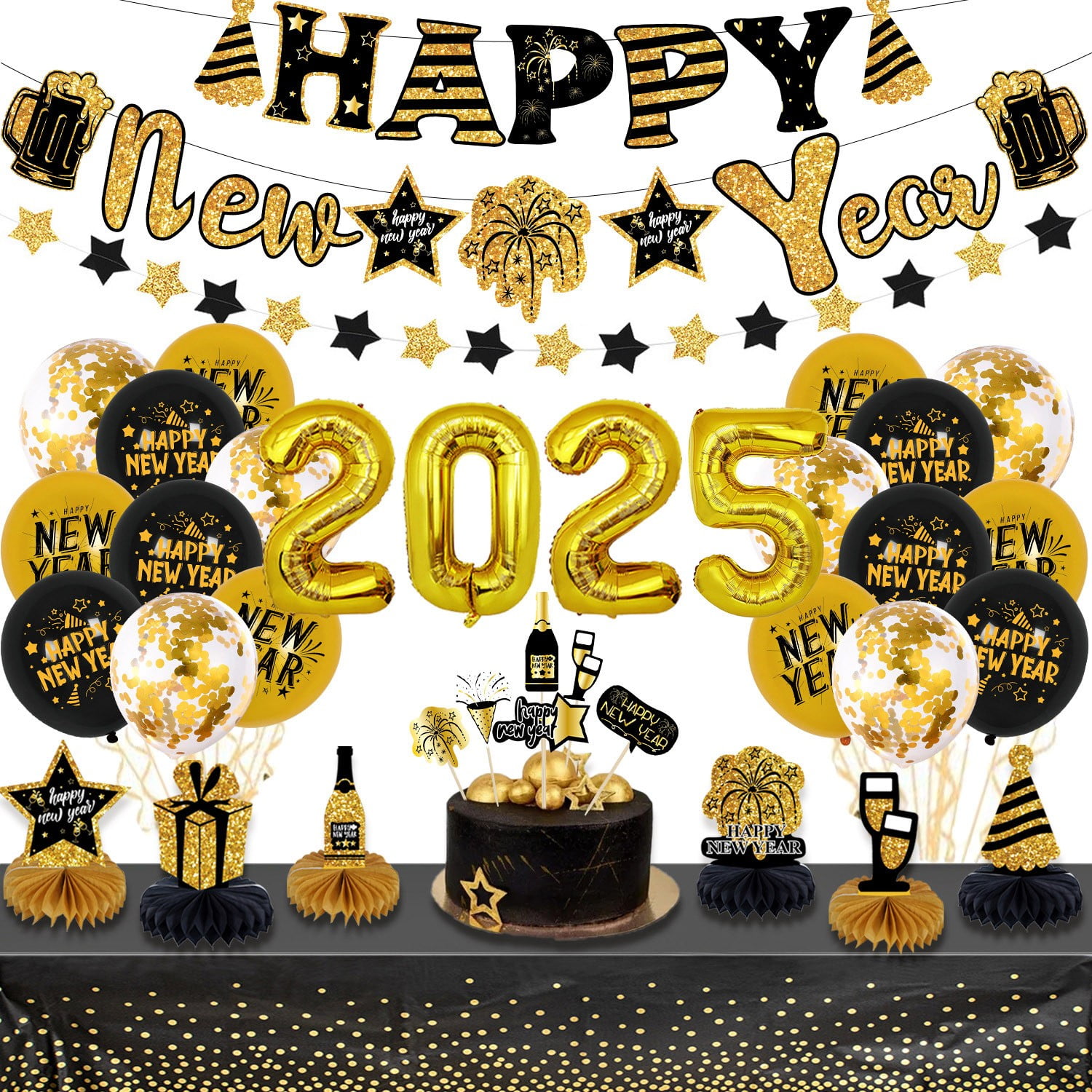 QAZIWE 2025 New Year Party Supplies New Year Decoration Kit Decorative ...