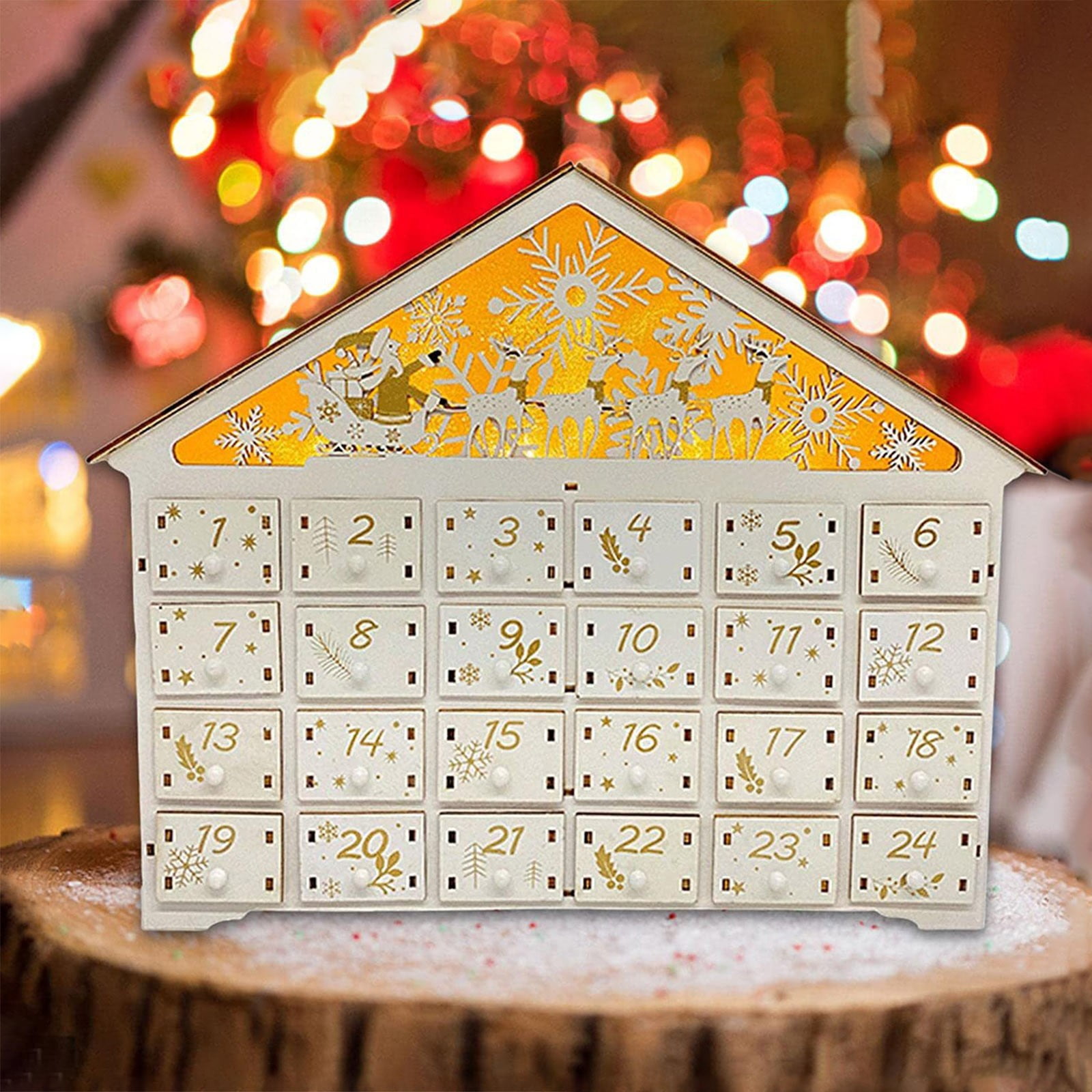 QAZIWE Advent Calendar 2024 Christmas Countdown Wooden Led Lighted ...
