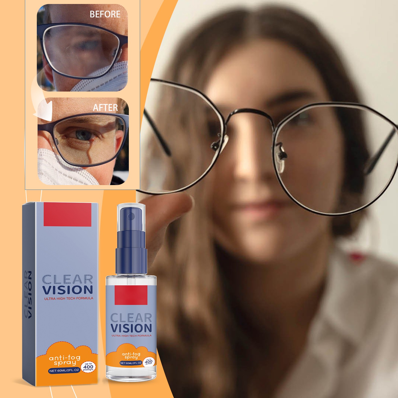 QAZIWE Defog Spray 60ML Automobile Windshield Window Defog Spray In ...