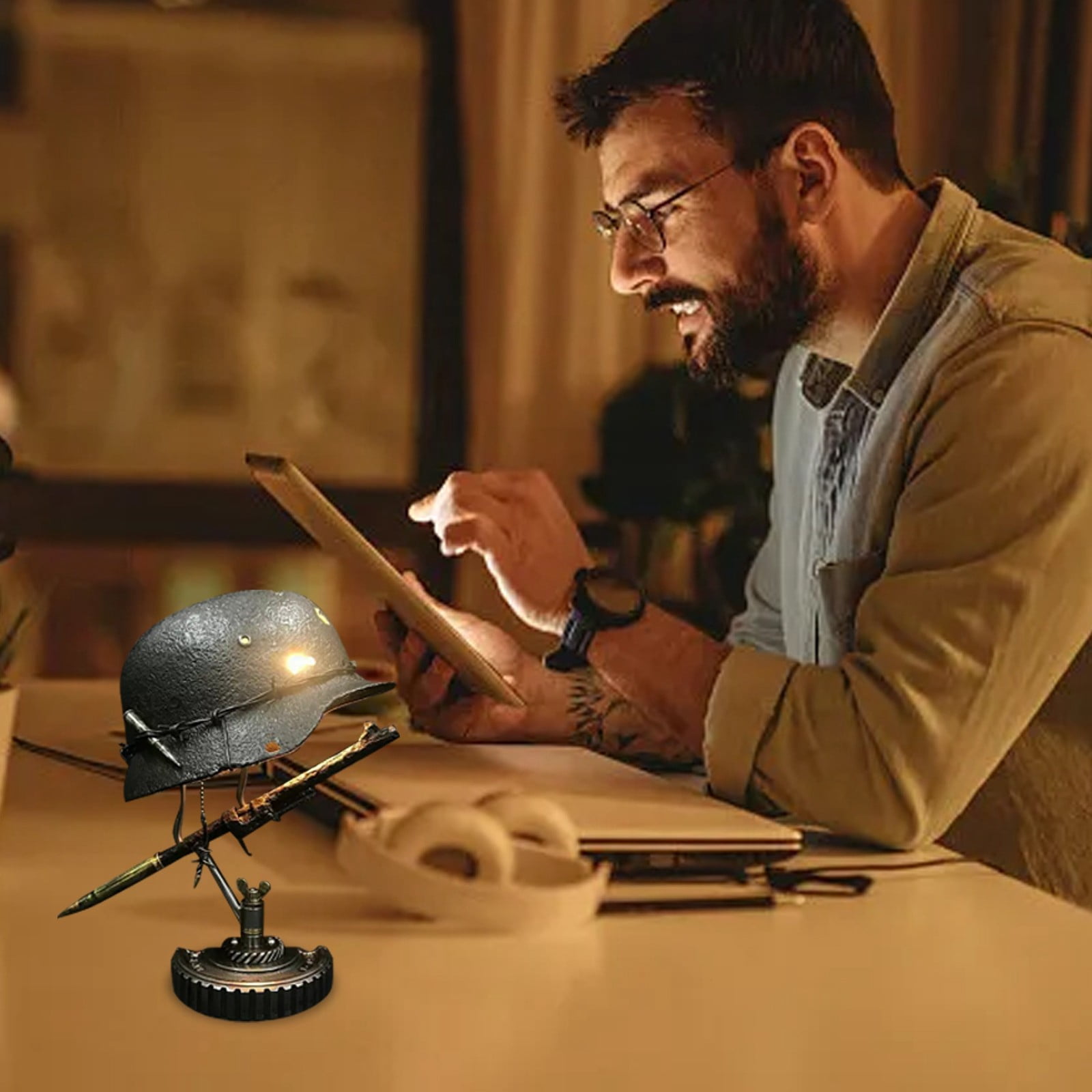 QAZIWE Desktop Ornament War Lamp With LED Table Lamp Statue Made Out Of ...