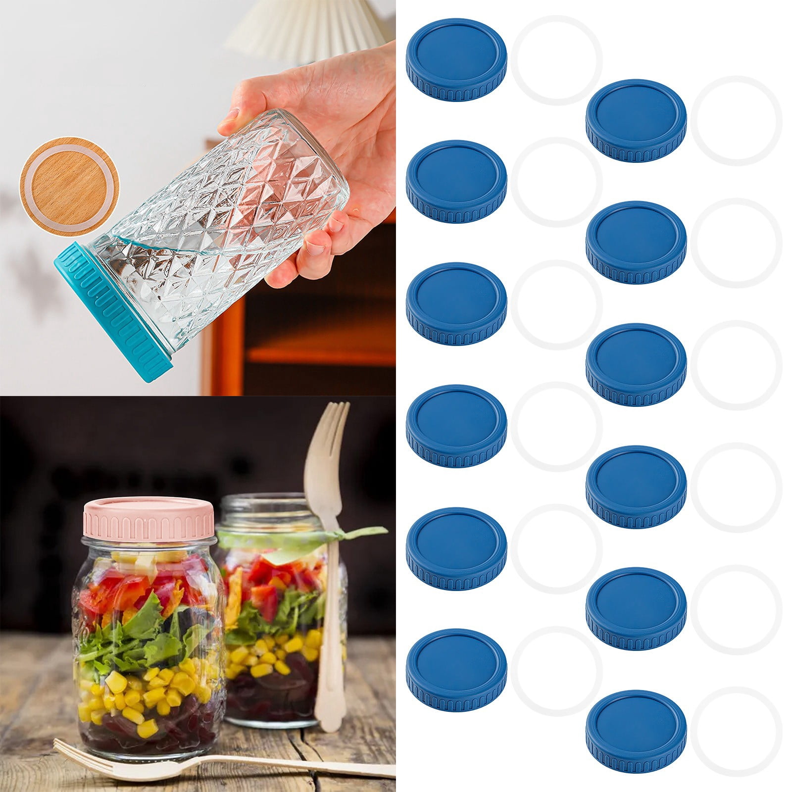 QAZbYD Navy Blue Plastic Jar Lids with Liners 12 Sets, 3.39