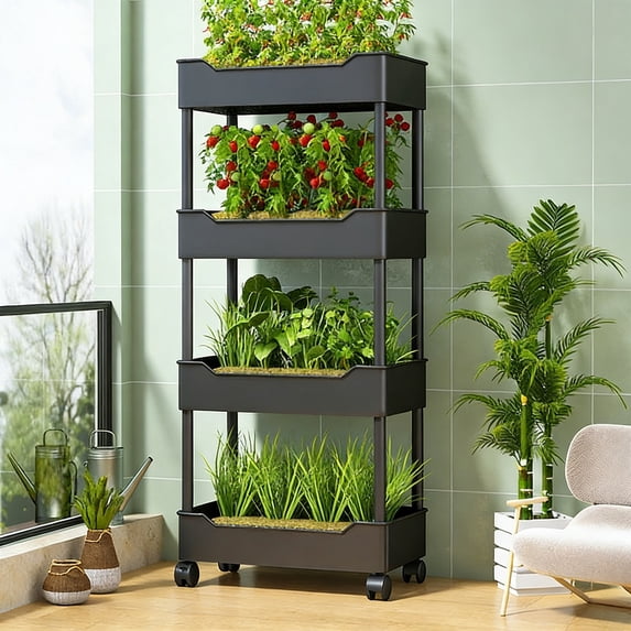QAZbgdl 3-Tier 4-Tier Rolling PlantsStand with Wheels, Space-Saving ...