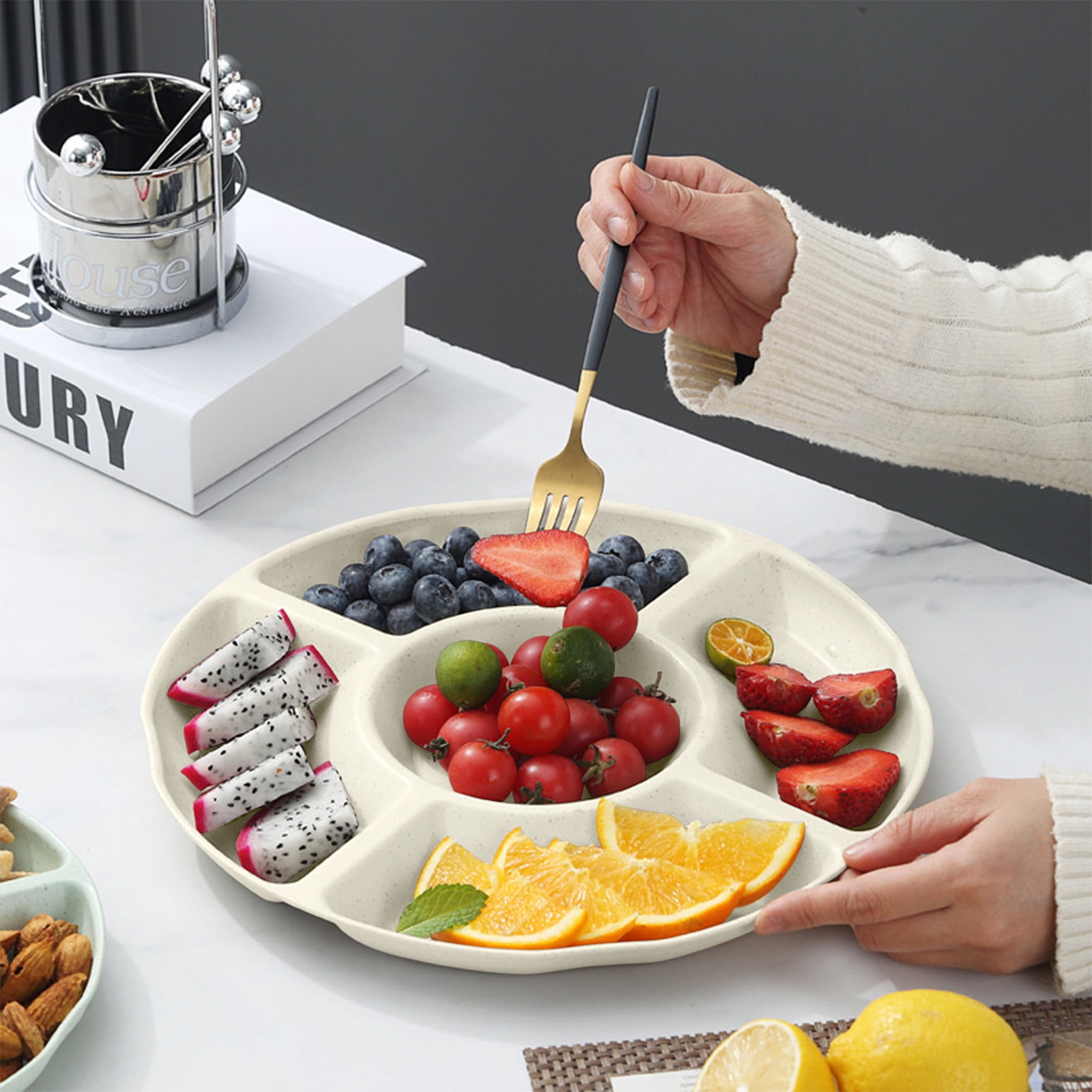 QAZbgdl Five Compartment Sectioned Serving Tray for Snacks Candy Dried ...