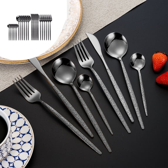 QAZbgdl Hammered Stainless Steel Flatware Set 24 Piece - Knife Fork ...