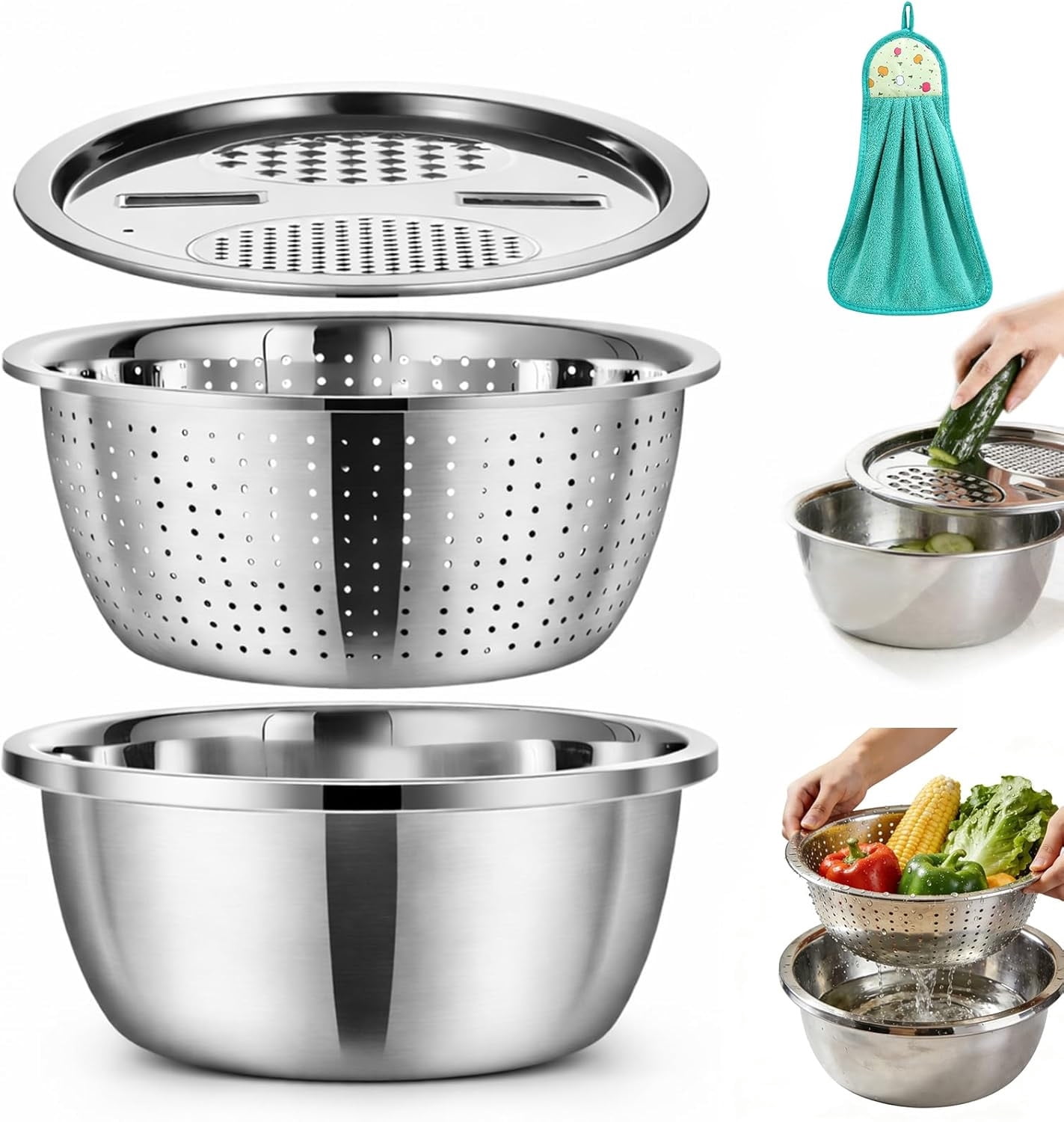 QAZbgdl Stainless Steel Mixing Bowls Set with Colander Strainer and ...