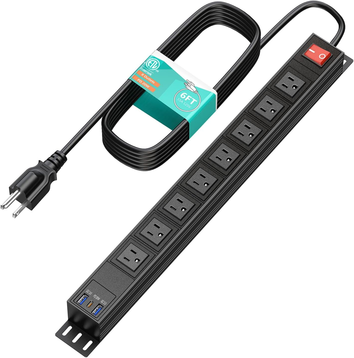 QBA 8 Outlet Heavy Duty Power Strip with USB C, PD 20W Fast Charging ...