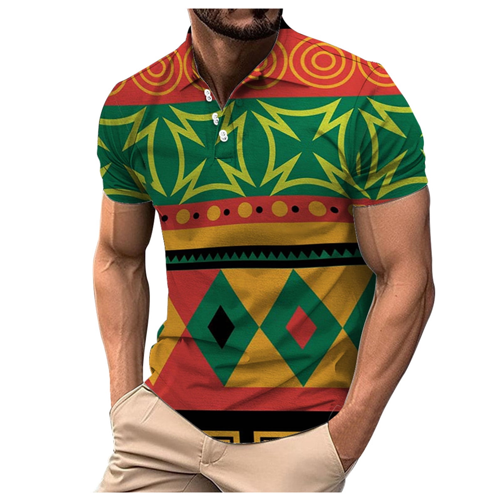 QBGSAY Polo Shirts African Traditional Pattern Print Shirt Casual Short ...