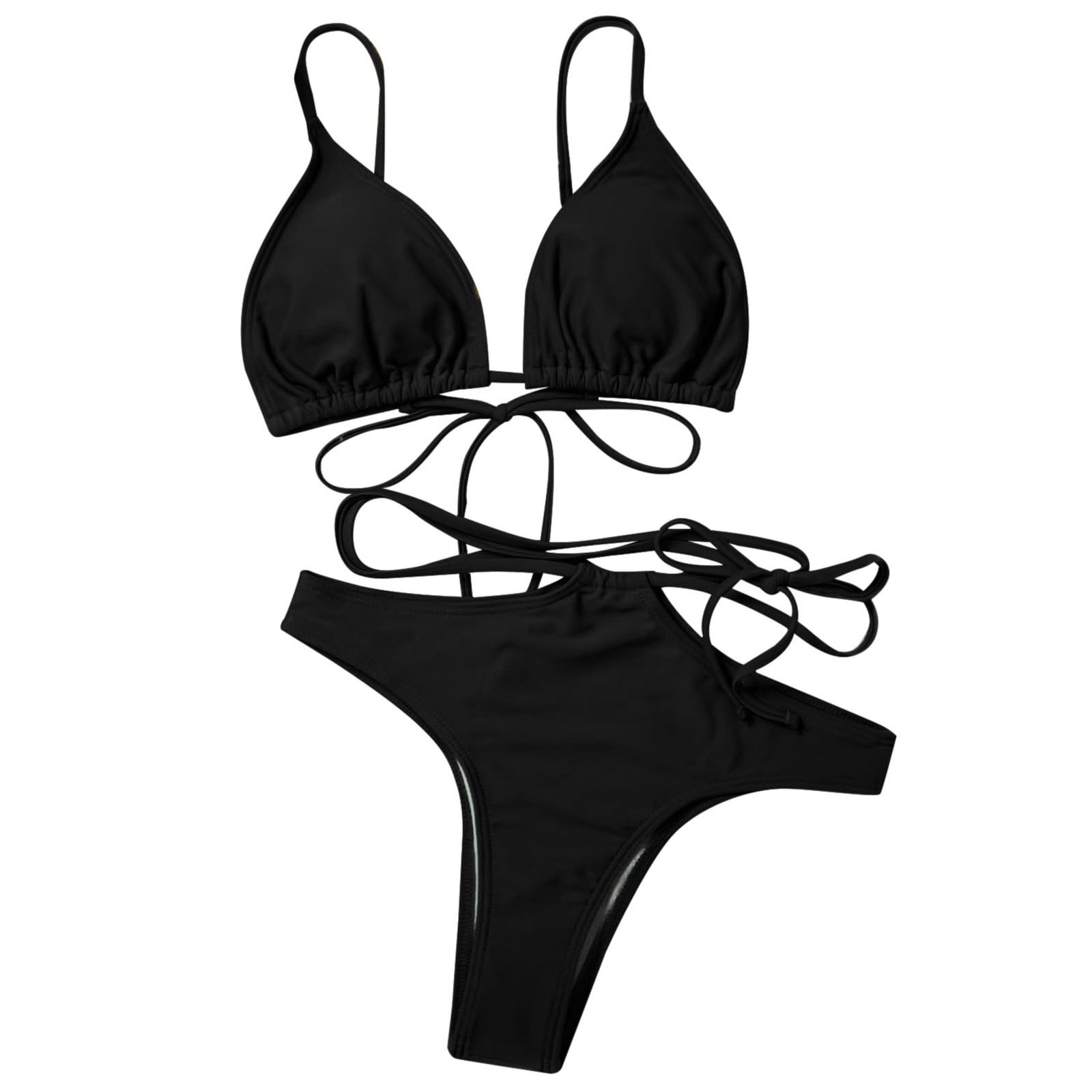 Qbgsay Swimsuit Ladies Solid Color Bikini Tether Strap Sexy Two Piece Swimsuit Cute Bikini Set