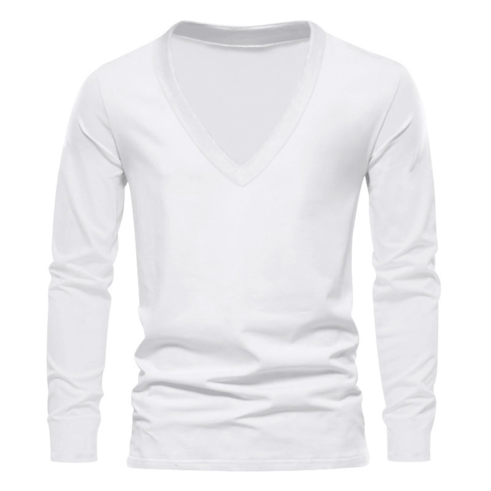 QBGSAY T-Shirt Men's Long Sleeve T Shirt Solid Color V Neck T Shirt ...