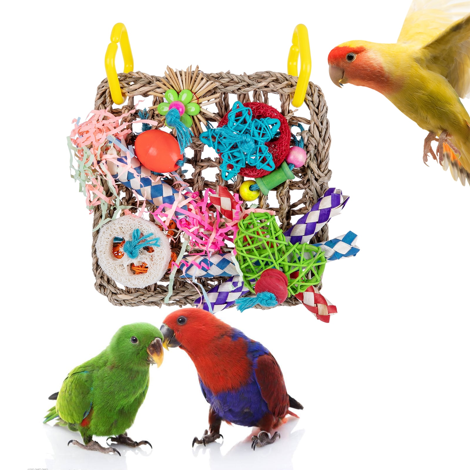 QBLEEV Bird Toys for Climbing Hammock with Colorful Bird Chew Toys ...