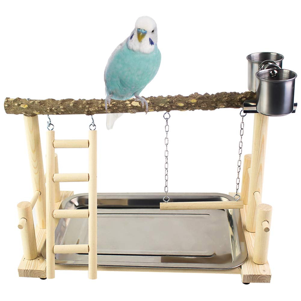 QBLEEV Parrots Playstand Bird Playground Wood Perch Gym Stand Playpen ...