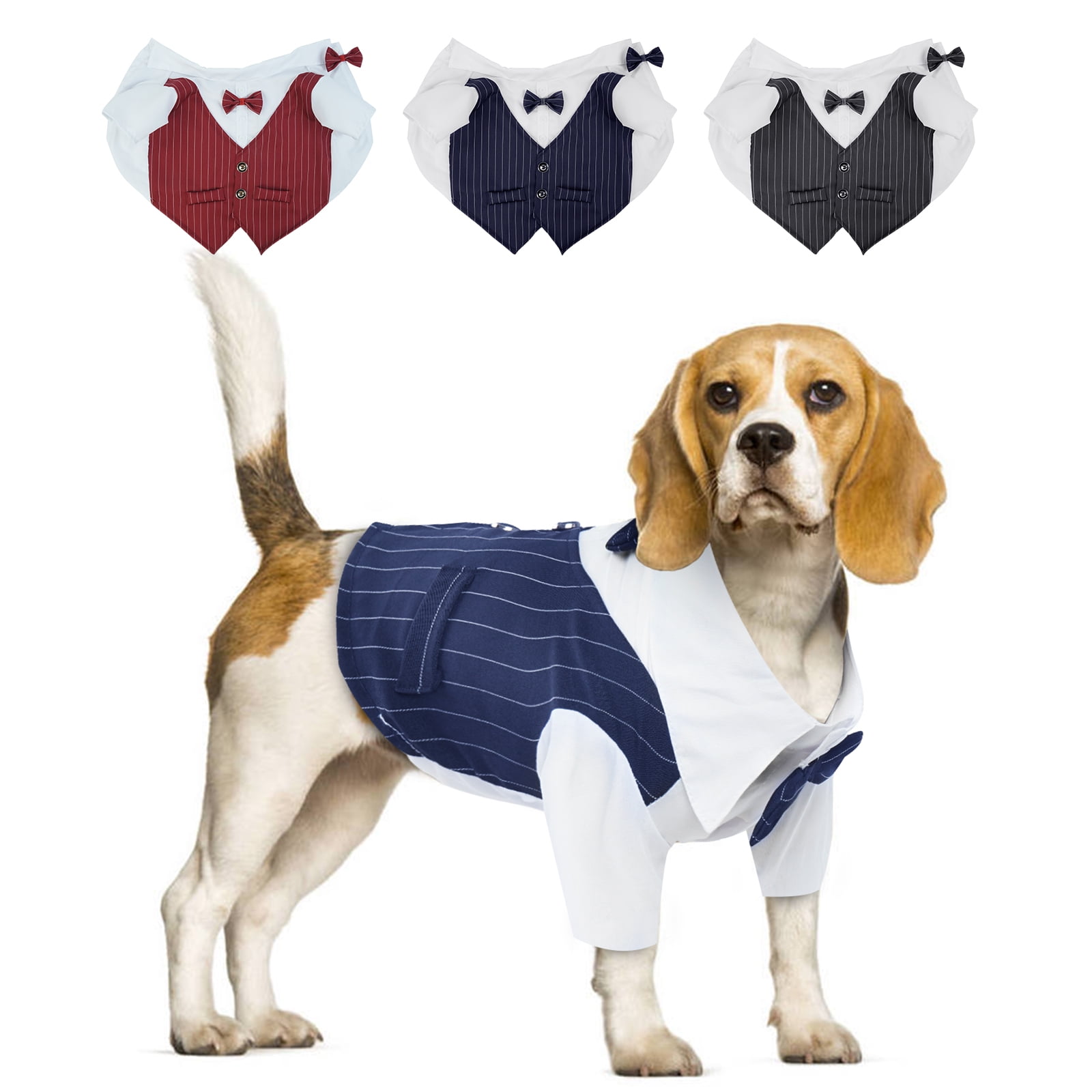 QBLEEV Striped Dog Tuxedo Suit with Tie for Wedding Birthday Party, Dog ...