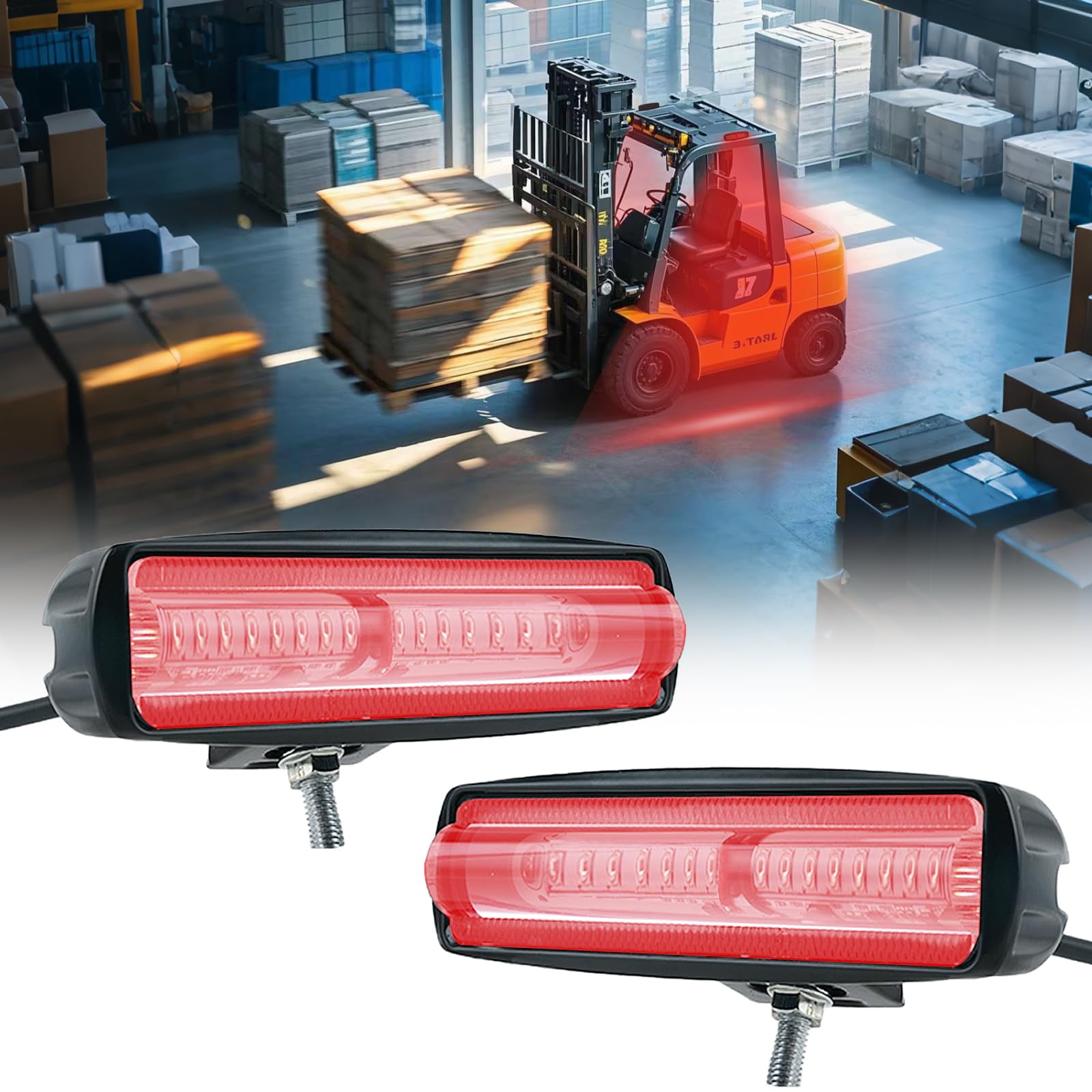 QBXIONG 15 LED Forklift KEF16 Safety Light Red 30W Ultra Bright Linear ...