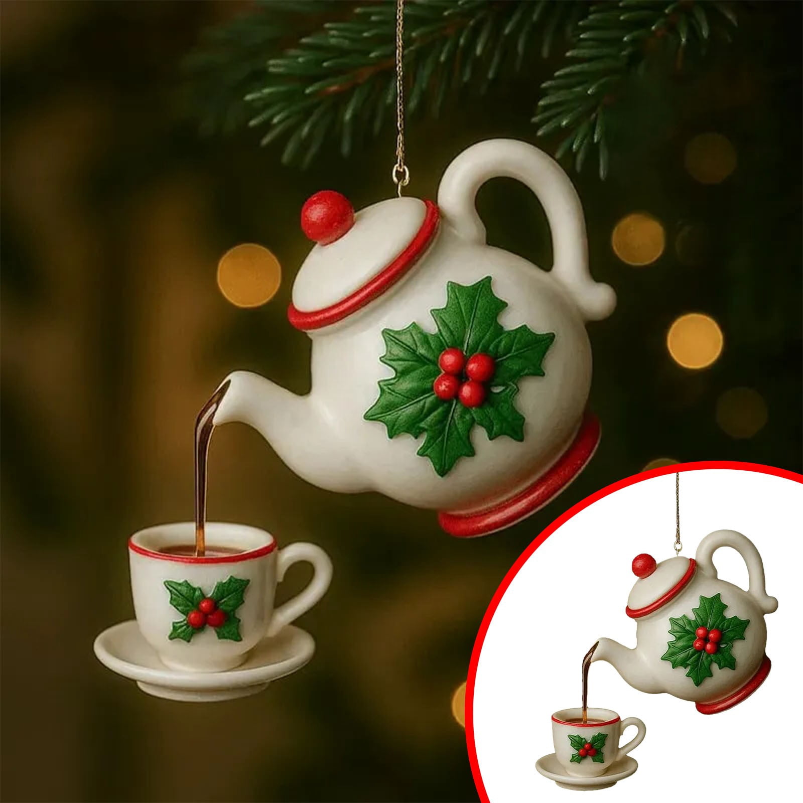 QBgugu Home Mall 2D Flat Teapot Christmas Ornament Retro Style with ...
