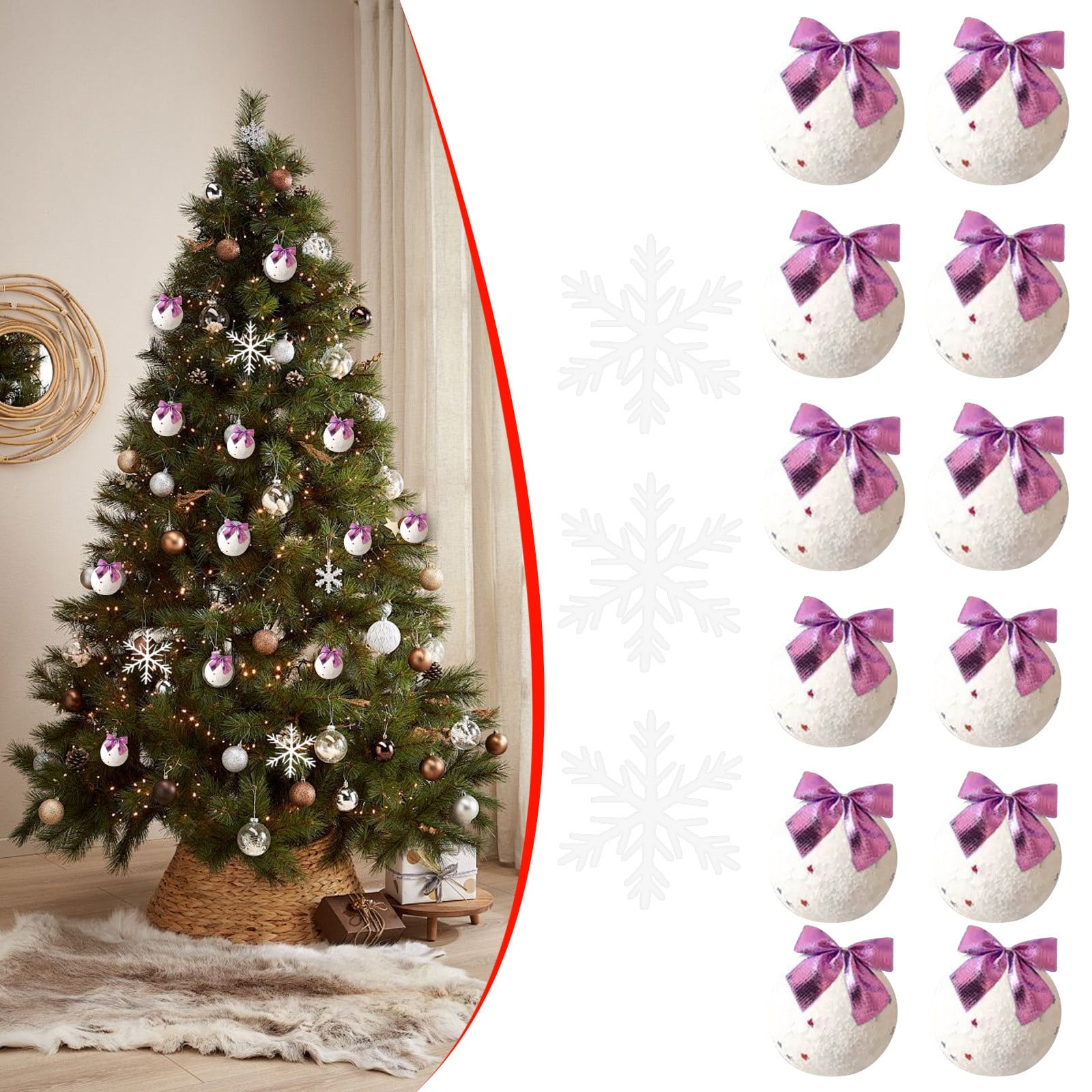 QBgugu Home Mall Christmas Ornament Set Snowball Pendant with Bow for ...