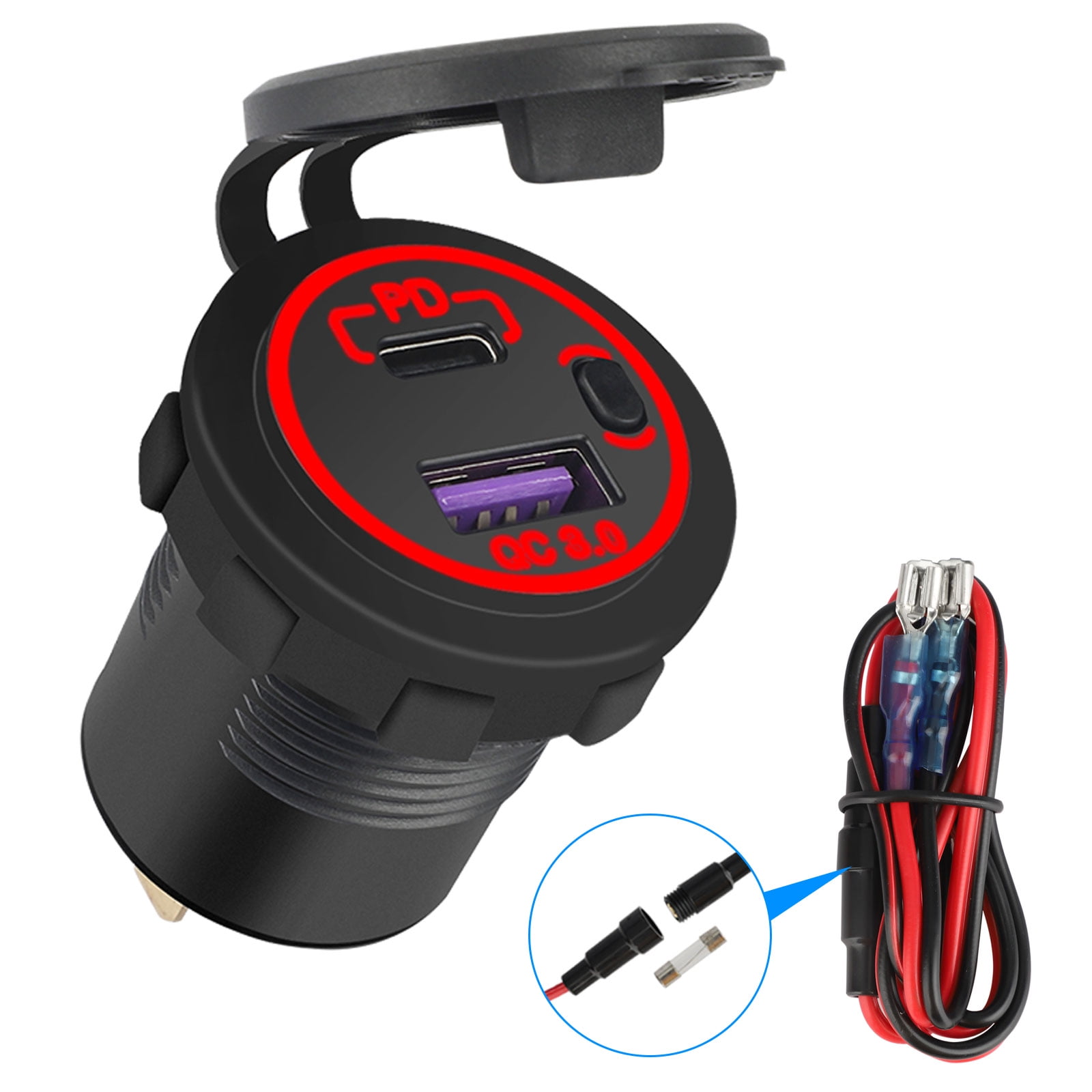 QC 3.0 Dual USB Car Fast Charger Socket Power Outlet LED Voltmeter ...