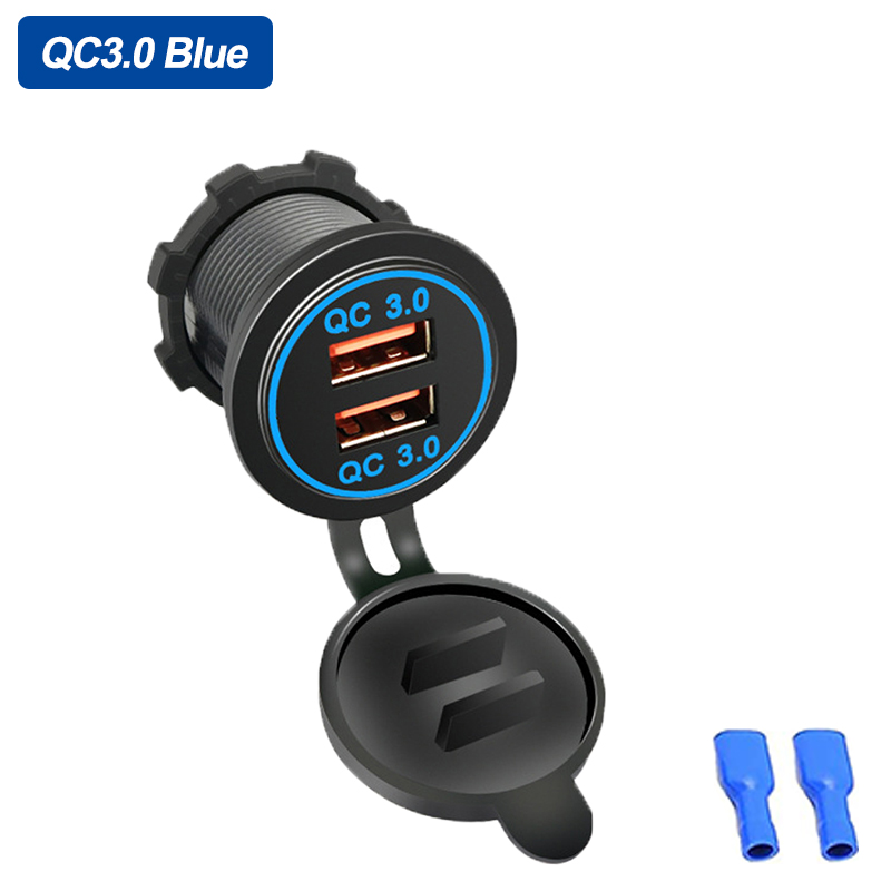 QC 3.0 USB Car Motorcycle Cigarette Lighter Dual USB Charger 12V-24V ...