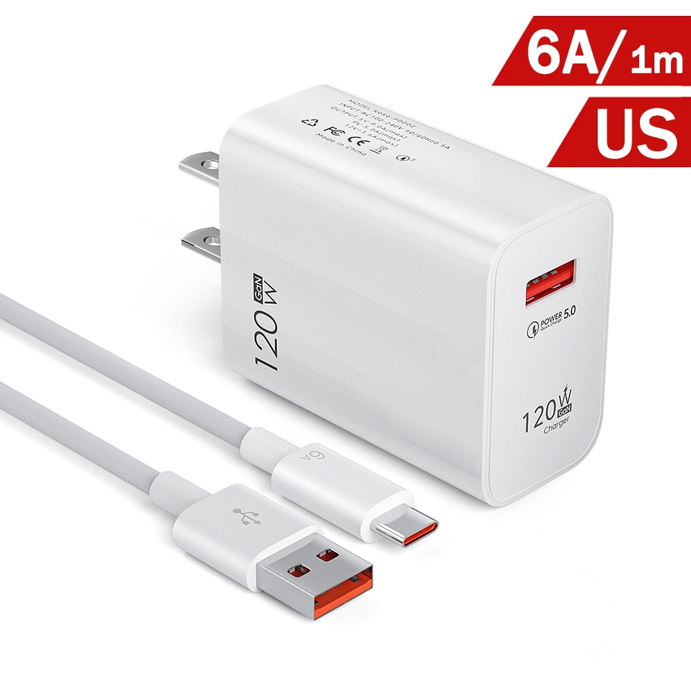 QC 5.0 USB Super Fast Charger Head Type C Data Cable 120W US/EU/UK ...