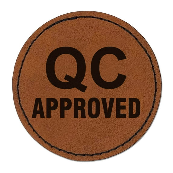 QC Approved Quality Control Manufacturing Label Round Iron-On Engraved ...