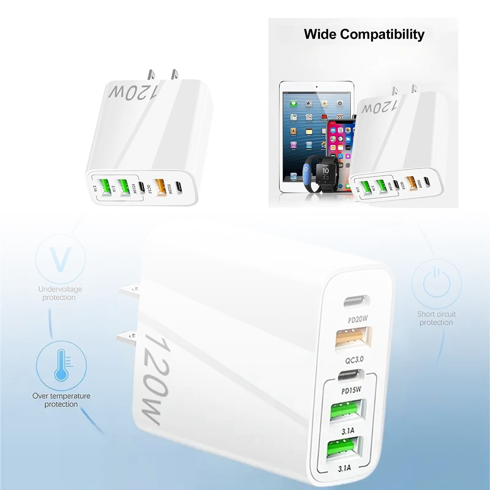 QC30 PD20W Fast Charger with Triple USB Ports Universal Functional ...