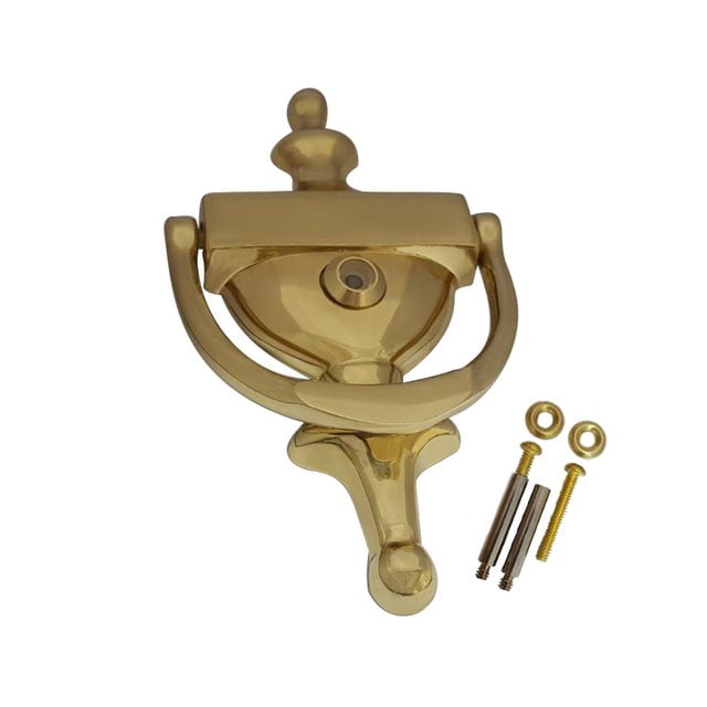 QCAA Solid Brass Door Knocker, 7", with 160 Degree Glass Len Door Viewer (UL Listed), Polished ...