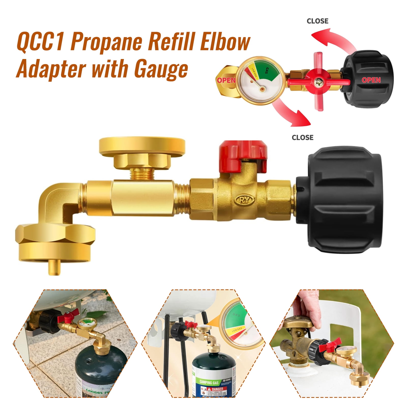 QCC Propane Filler Elbow Adapter, 90 Degree Propane Connector, Comes ...