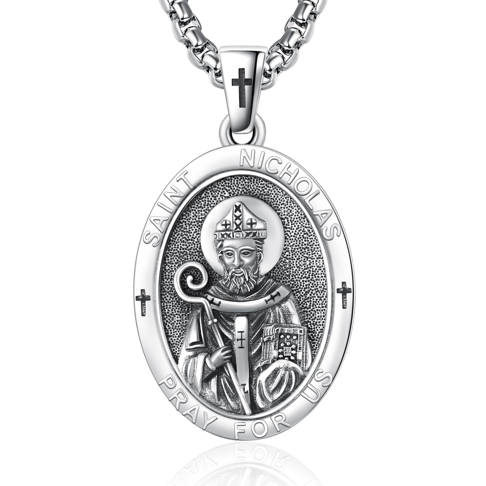 QCFL Saint St Peter Medal Necklace for Men 925 Sterling Silver Saint ...