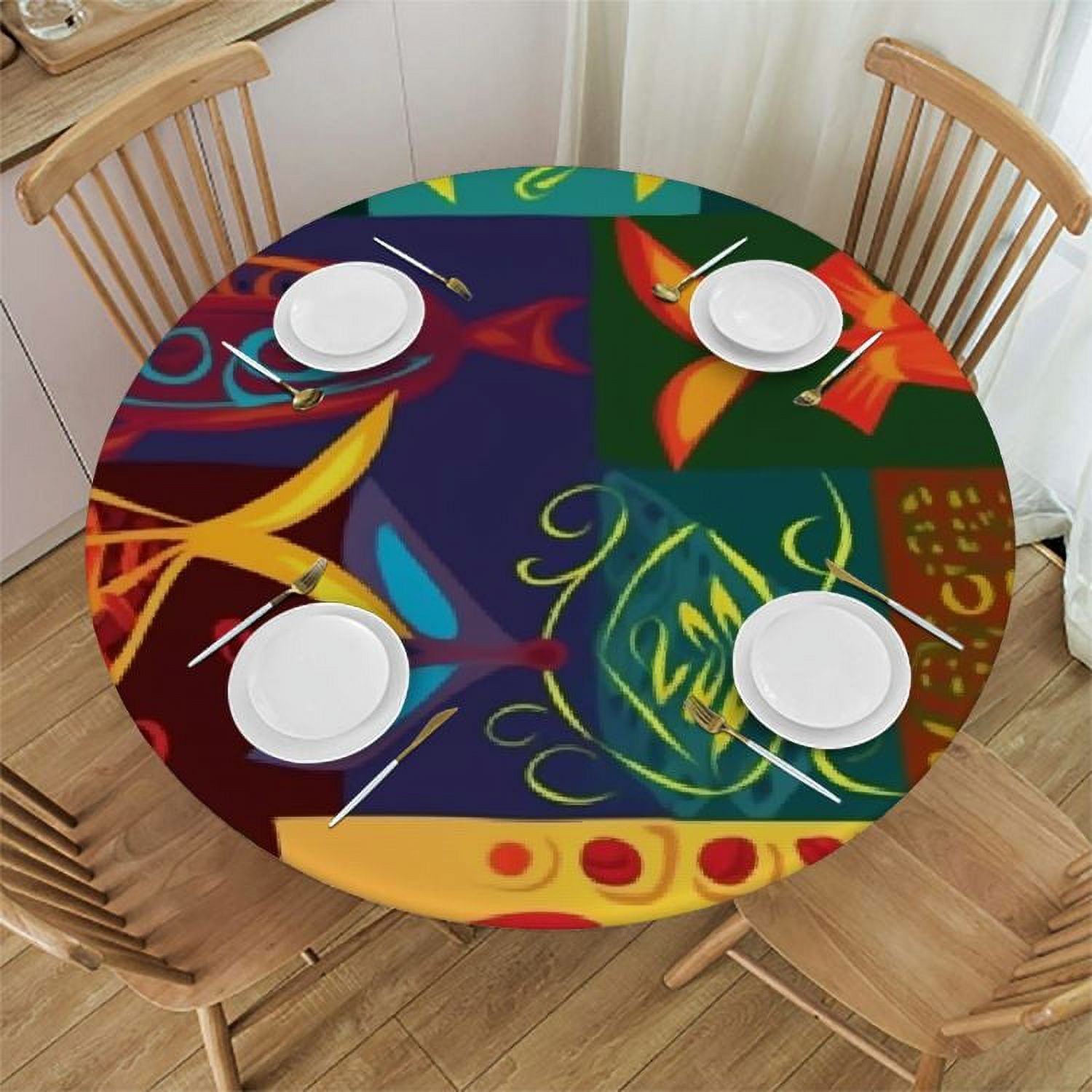 QCPP African National Patterns Round Table Cloth, Elastic Edged Fitted ...