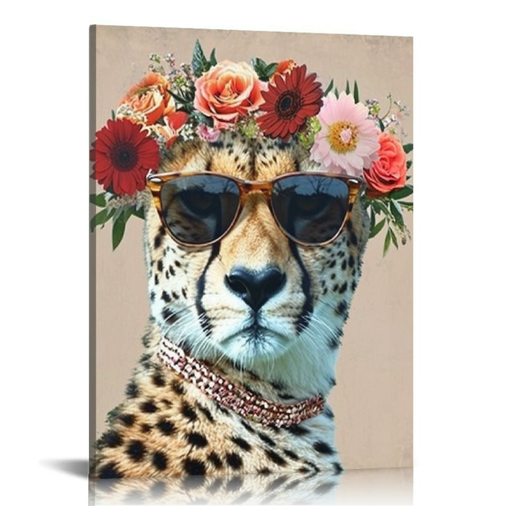 QCPP Animal Leopard Wall Art Picture Print, Cool Leopard with Floral ...