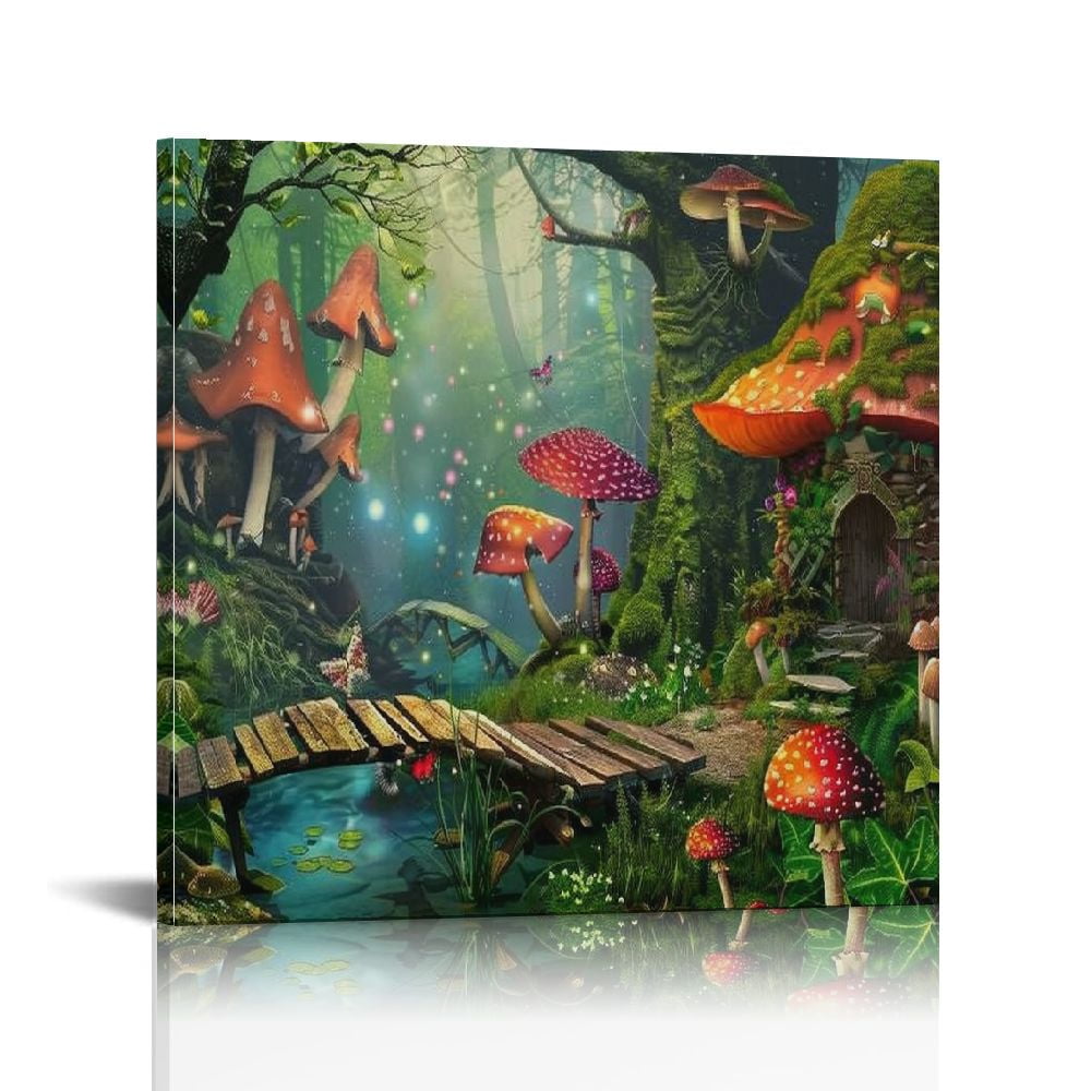 QCPP Fairy Forest Enchanted Fairy-tale Wonderland Tree House Mushroom Magical Spring Canvas Art ...