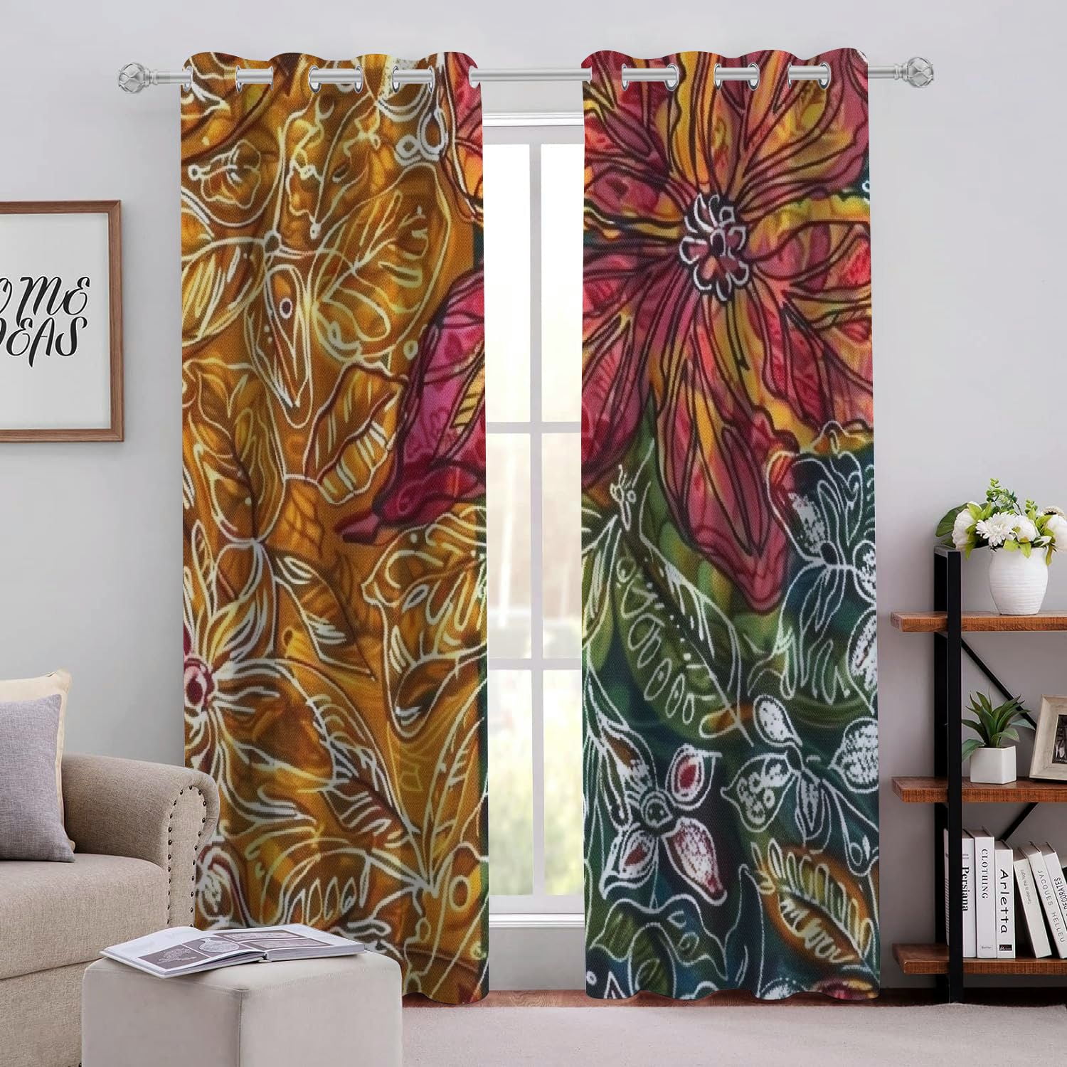 QCPP Flowers Leaves Patterns Perforated Light Blocking Curtains 2-Pack ...